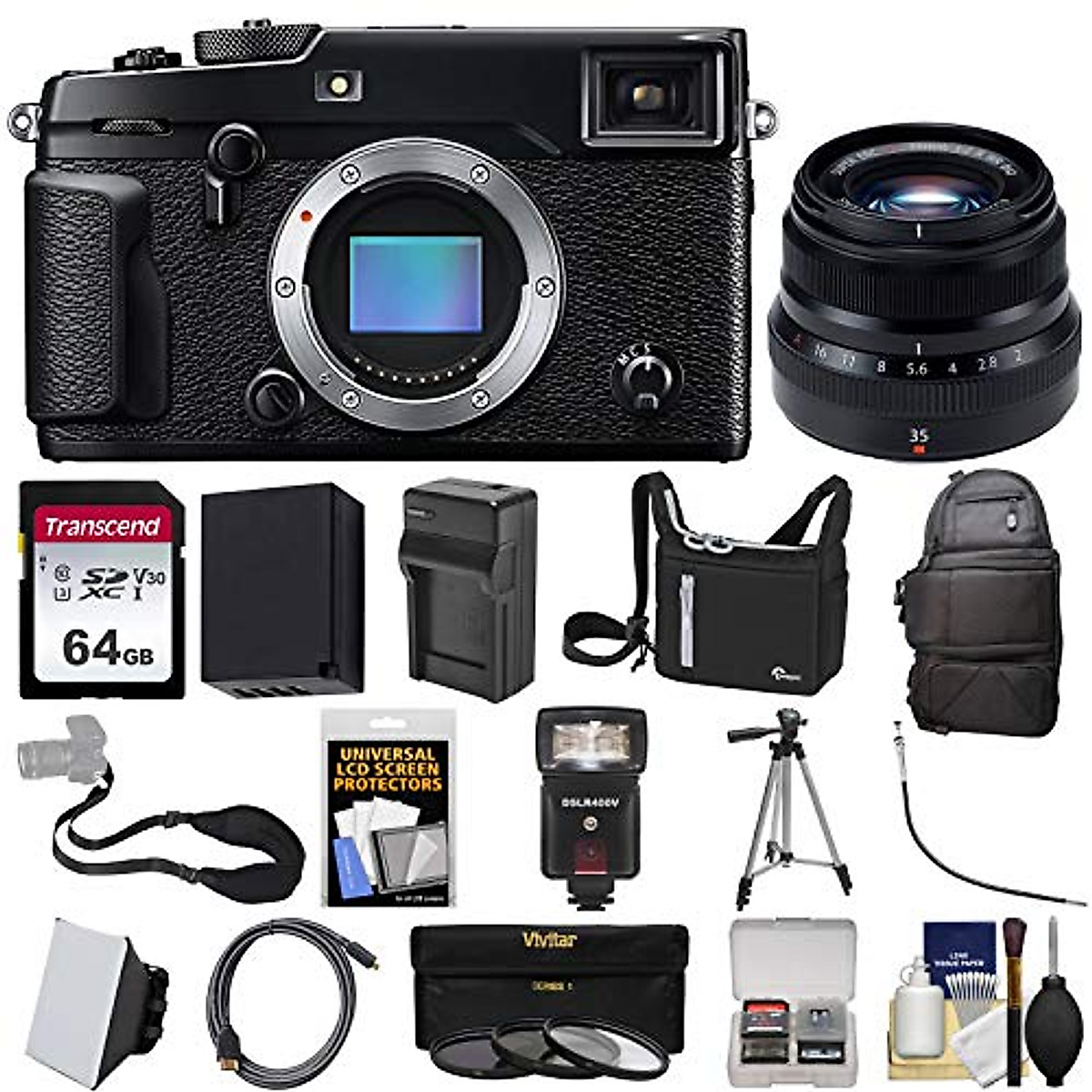 Fujifilm X-Pro2 Wi-Fi Digital Camera Body with 35mm f/2 WR Lens + 64GB Card + Battery + Tripod + 2 Cases + Kit