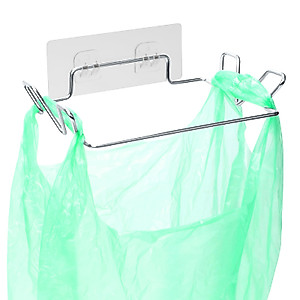 OYSIR Stainless Steel Trash Bag Holder for Kitchen Cabinets Doors and Cupboards, Under Sink Bag Hanger, Portable Trash can, Waste Bins, Wall Adhesive Hanging Garbage Bins, with Wall Sticker Base