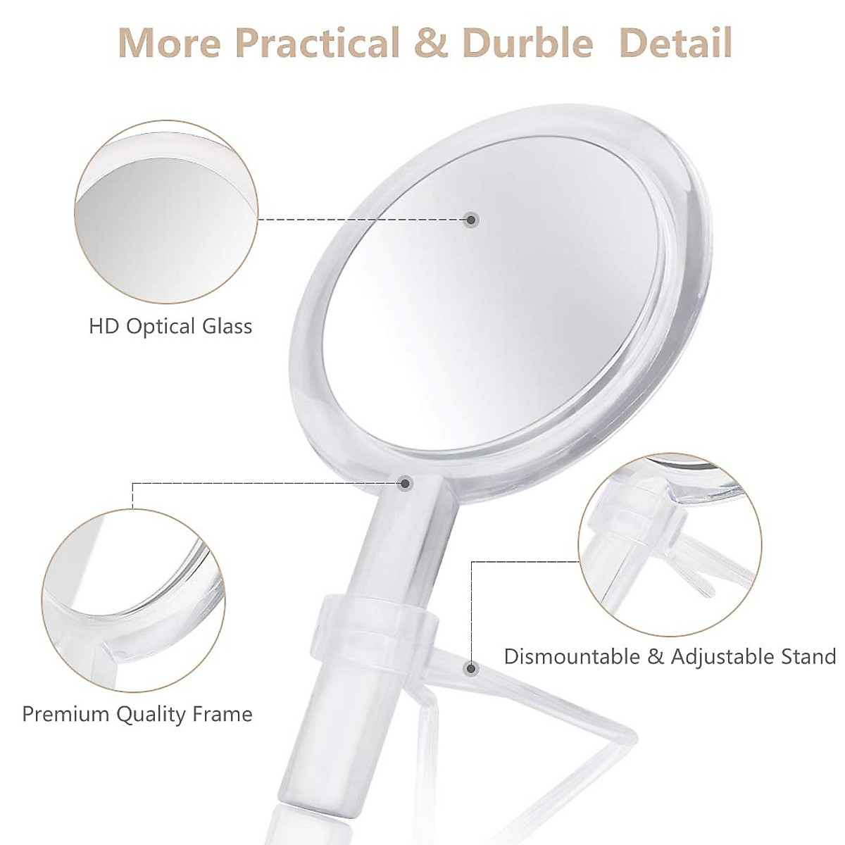 Gotofine Double Sided 1x - 7X Magnification Hand Held Makeup Mirror with Adjustable Stand,Clear (7X)