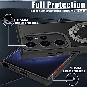 Samsung Galaxy S23 Ultra Case Compatible with MagSafe,Magnetic Ring Holder, Invisible Kickstand,Shockproof Military Grade Drop Protection,Matte Transparent Cover for S23 Ultra Cases,Black