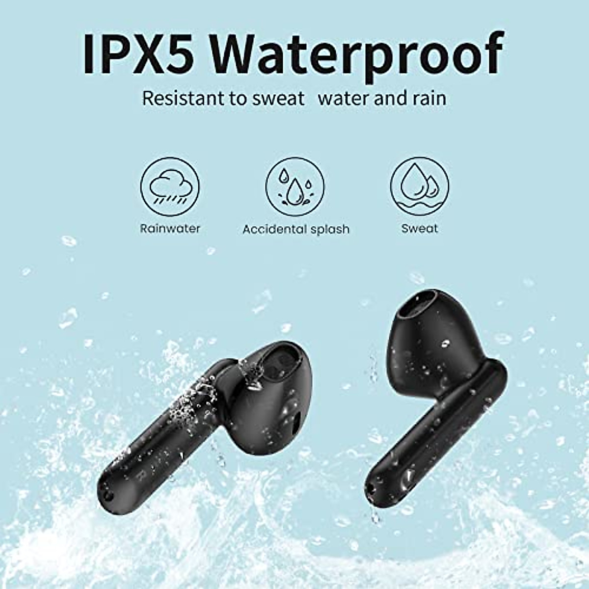 BETMI - True Wireless Earbuds - in-Ear Bluetooth5.1 Headphones - 40H Playtime, IPX5 Waterproof TWS with Dual Mic for Sport, Light-Weight Earphones for Android iOS/iPhone - Black