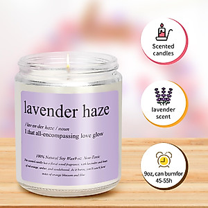 Candle with Lavender Scent -Birthday Gift/Party Decorations, Handcrafted, Long-Lasting 9oz Candle with Definition of Lavender