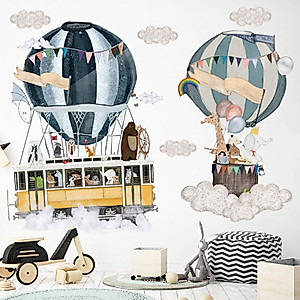 SENGTER Animals Travel Around The World Wall Stickers Cute Posters Hot Air Balloon Wall Decals Animal Stickers Kids Wall Decor Wall Murals Wall Decorations for Living Room Bedroom Nursery Decor