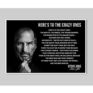 Picofyou 16x24 Here's To The Crazy One's Poster Large; Motivational Quote Posters; Jobs Inspirational Entrepreneurial Wall Art Print Home Office Decor - Encouraging Gift for Boss (Unframed)
