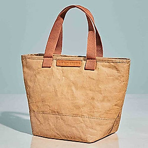 Out of the Woods Water Resistant Insulated Mini Shopper Lunch Bag – Lightweight Reusable Lunch Tote – Vegan Lunch Cooler with Handles – Sustainable Small Vegan Lunch Bag - Sahara