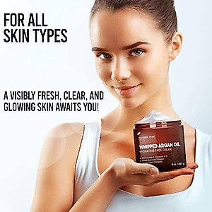 MAJESTIC PURE Whipped Argan Oil Moisturizer Face Cream for Women & Men - With Vitamin E A, Collagen & Ceramides - Hydrates Dry Skin, Oily Skin, Reduces Appearance of Fine Lines – 8oz