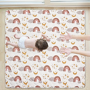 Playpen Mat,Thick & Soft 50x50 Play Mat for Playpen,One-Piece Crawling Mat for Floor Compatible with TODALE and LIAMST Playpen,Non Slip Cushioned Baby Mats for Infants,Babies,Toddlers(Rainbow)