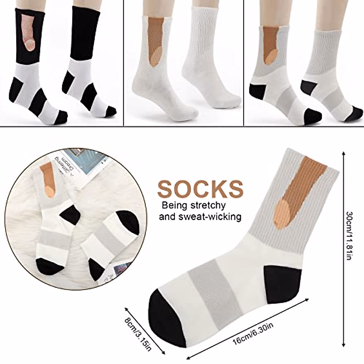 DCQRY 2Pairs Show off Socks Funny Men Women Funny Pattern Casual Socks Cotton Novelty Show off Funny Colorful Socks for Men