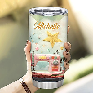 Hyturtle Personalized Gifts For Sewing Lover - Just A Girl Who Loves Sewing Custom Stainless Steel Tumbler 20 oz With Lid - Quilting Crochet Lover Gifts For Women, Girl On Birthday, Christmas
