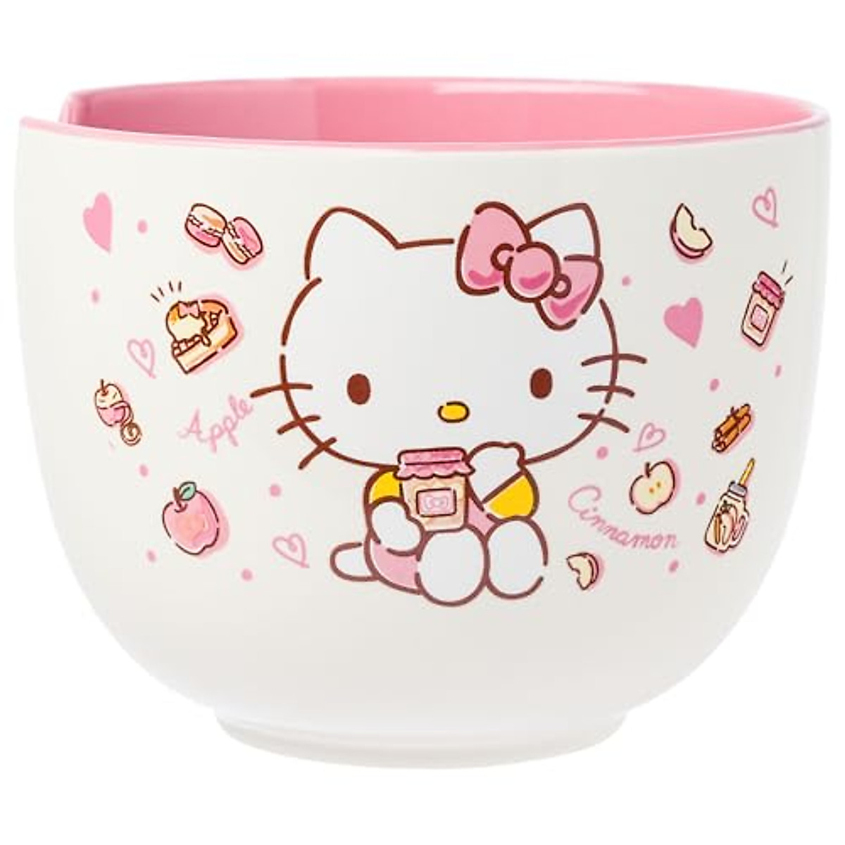 Silver Buffalo Sanrio Hello Kitty Apples and Cinnamon Ceramic Ramen Noodle Rice Bowl with Chopsticks and Spoon, Microwave Safe, 20 Ounces