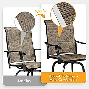 Yaheetech 2 PCS Patio Padded Swivel Bar Stools, Outdoor Padded Texteline Bistro Chairs with High Back and Armrest for Garden Lawn Balcony
