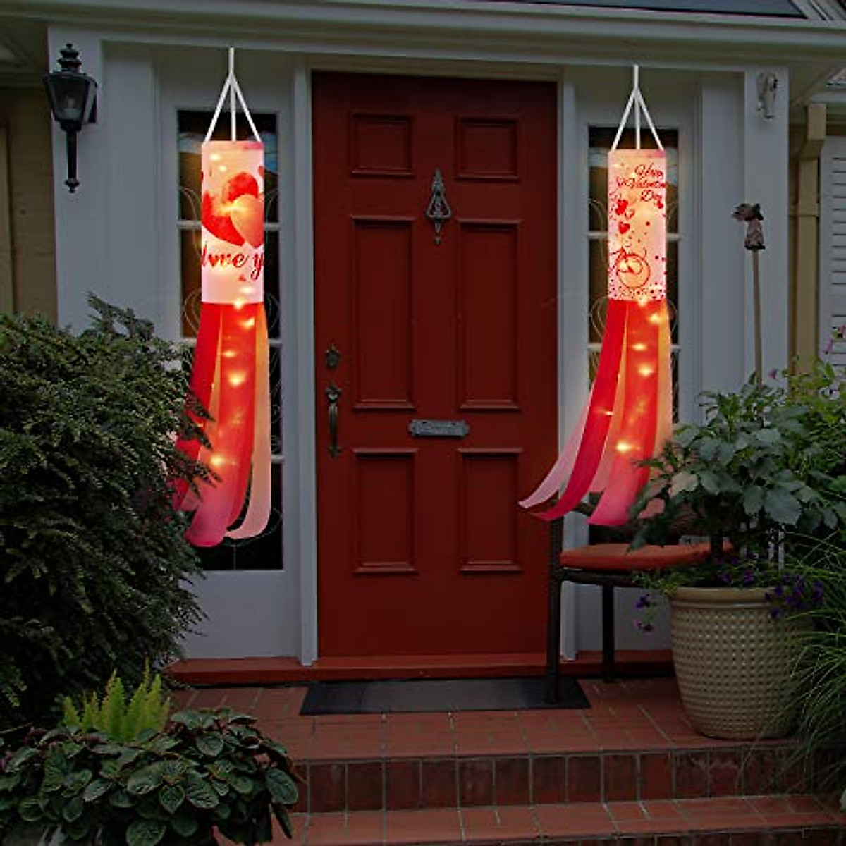 2 Pieces Happy Valentine's Day Windsock Polyester Garden Windsock Heart Pattern Windsock Flag Outdoor Hanging Decorative Windsocks for Valentine's Day Front Yard Patio Lawn Garden (Sweet Style)