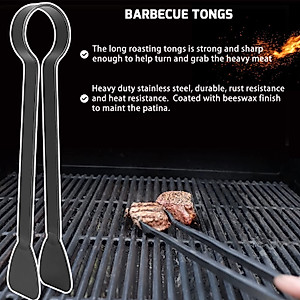 Heavy Duty Forged Utensils BBQ Grill Tool Sets, Blacksmith Hand Forged Grill Tools, Extra Thick Stainless Steel Spatula, Fork and Tongs, for Master Griller,3 Pack