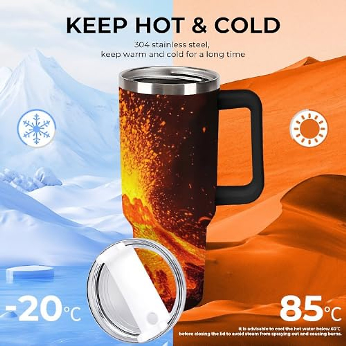 Super Volcano Tumbler with Handle Travel Mug Water Bottle Tea Coffee Cup Black-style