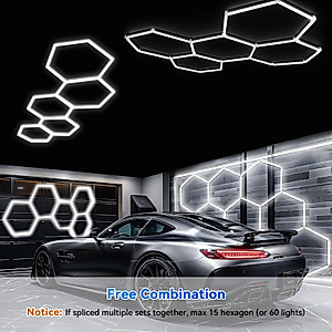 JESLED Hexagon Garage Lights, 192W 21120LM Super Bright Hexagon Ceiling Light, 5 Grid Systems Hexagon Led Garage Lights for Warehouse, Workshop, Car Detailing Shop, Basement, and Gym