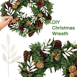 Sggvecsy 40 Pieces Artificial Glitter Leaf White Glittered Spray Picks 13’’ Fake Floral Leaf Branches Xmas Decoration for Christmas Tree DIY Wreath Crafts Gift Home Garden Decoration(White,40 Pieces)