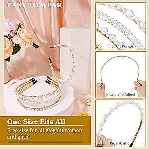 ACO-UINT Pearl Headbands 4 Pack - White Faux Pearl Bridal Hair Hoops, Cute Party and Wedding Hair Accessories for Women and Girls