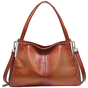 Heshe Genuine Leather Handbags and Purse for Women Tote Bags Shoulder Bag Satchel Designer Purses(Sorrel)