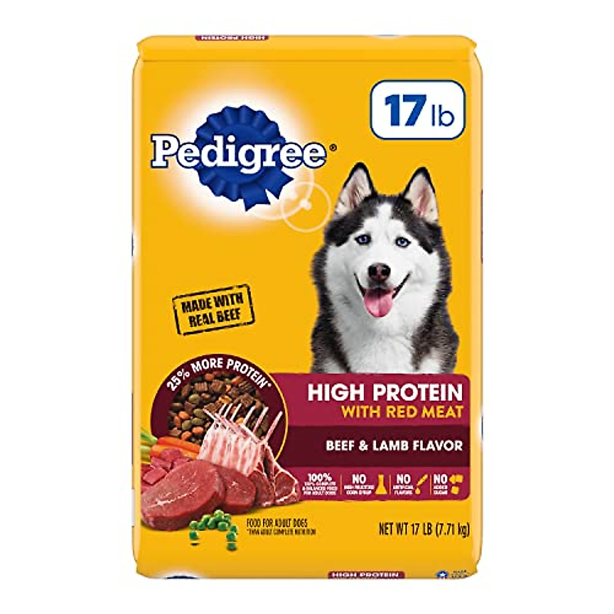 PEDIGREE High Protein Adult Dry Dog Food Beef and Lamb Flavor Dog Kibble, 17 lb. Bag