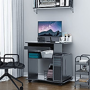 HOMCOM Computer Desk Cart, Mobile Small Office Workstation with Slide-Out Keyboard Tray, Adjustable Shelf, & CPU Stand, Black