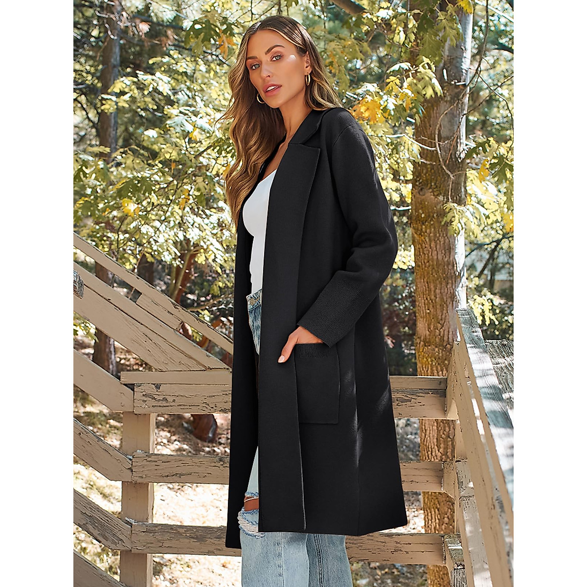 LILLUSORY Women's Long Dressy Cardigan Sweaters Fall Oversized Coatigan Jackets 2025 Knit Business Casual Winter Coats Black S