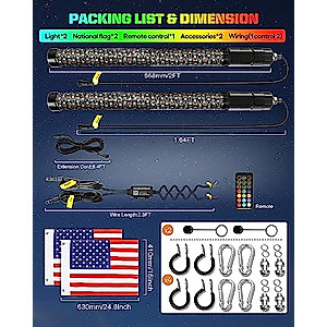 CO LIGHT Fat Spiral LED Whip Lights Thick Antenna 2FT Remote Control RGB Chasing/Dancing Light for UTV ATV 2PCS, APP-Supported 300 Colors & 200 Modes with Turn Signal, Brake Light, Reversing Light