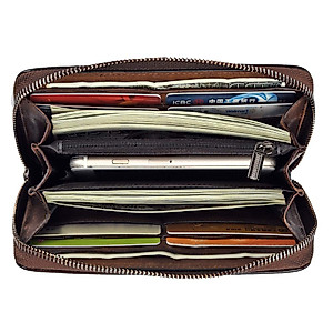 NASTASSA Wallets for Women Embossed Flower Handmade Leather Wallet Cell Phone Clutch Holder Purse (Red)