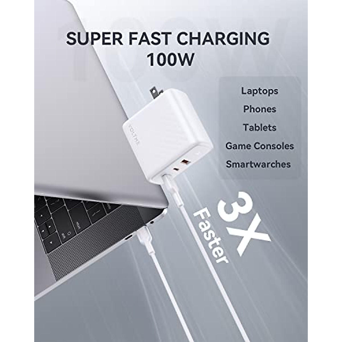 VOLTME 100W GaN III USB C Wall Charger (Foldable Plug), PD3.0 PPS USB-C Fast Charger 3-Port for MacBook Pro/Air, iPhone 14 13 12 11, Pixelbook, ThinkPad, Dell XPS, iPad Pro, Galaxy Note, Pixel, Pixel