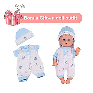 Baby Doll Cradle Bassinet Portable Doll Carrier Carry Bag Doll Bed,Baby Doll Accessories Playset,with Doll Clothes Soft Pillow Quilt Blanket Bear,for 8-9-10-11-12 Inch Smaller Alive Baby Doll