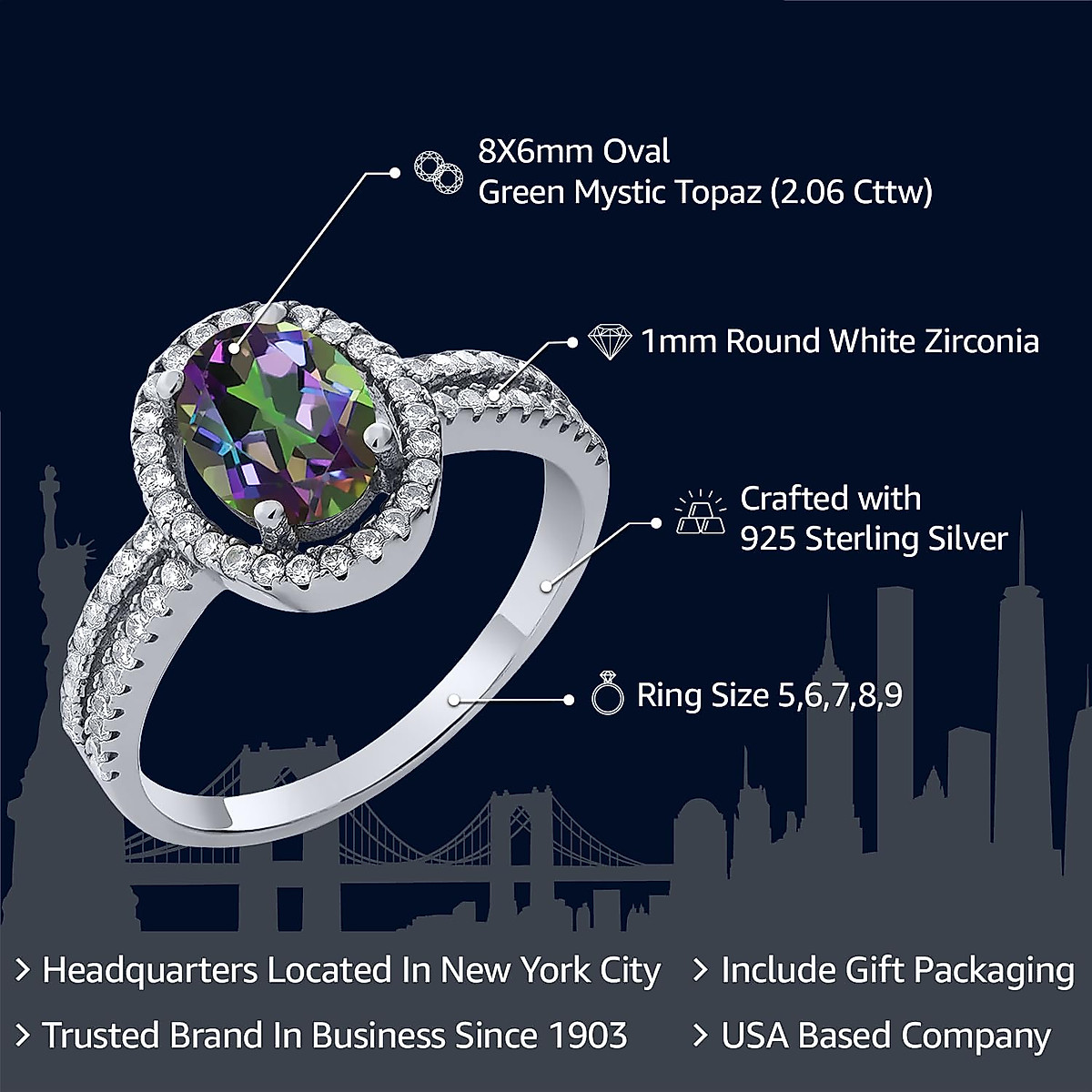 Gem Stone King 925 Sterling Silver 8X6MM Oval Gemstone Birthstone Split Shank Double Halo Engagement Ring | Wedding Band Anniversary Promise Ring For Women