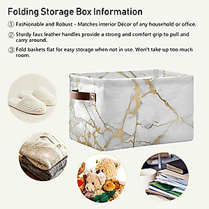 White Gold Marble Storage Basket Bin Large Fabric Toys Storage Cube Box with Handles Collapsible Closet Shelf Cloth Organizer Basket for Nursery Bedroom