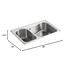 KOHLER K-3361-4-NA Staccato Dual Large/Medium Self-Rimming Kitchen Sink, Stainless Steel