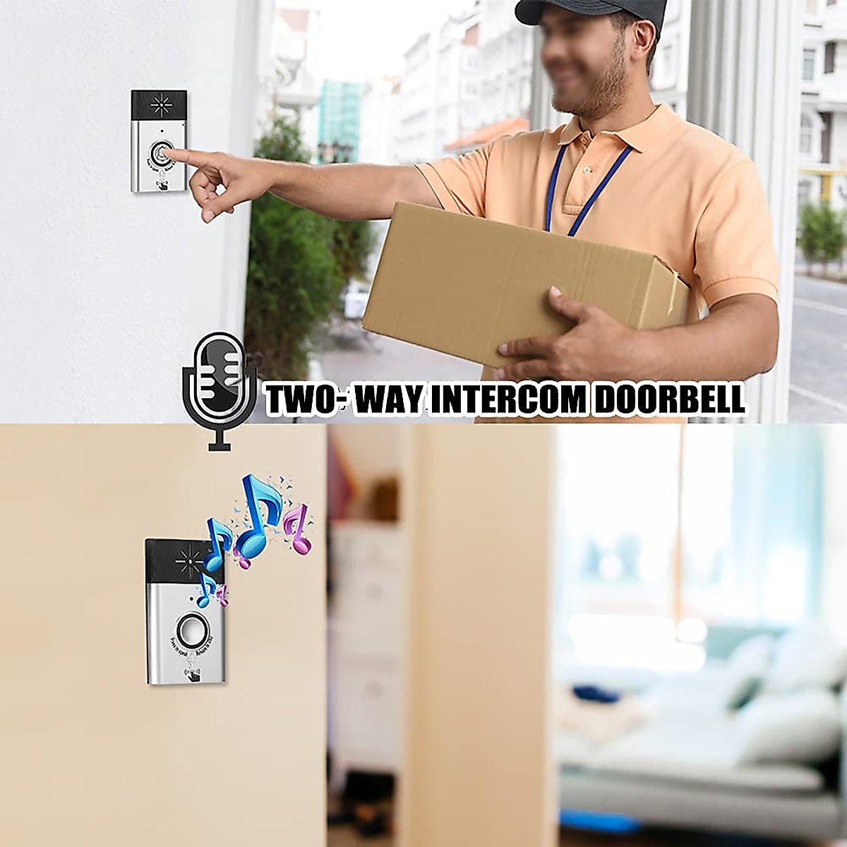 Tosuny Wireless Voice 2Way Intercom Doorbell with Builtin Speaker, Home Security Access Control System with 6 Months Long Standby time, Door Chime