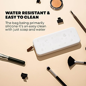 Soy For You Trendy Silicone travel Makeup bag, Storage & Purse Organizer for Brushes & Makeup Tools, Travel Brush Pouch Holder, Easy to Clean Washable Cosmetic Pouch Case (White)