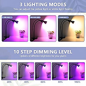 GHodec Grow Light for Indoor Plants,Full Spectrum Dual Head Desk Clip Plant Light for Seedlings/Seeds/Succulents,Adjustable Gooseneck & Timer Setting 3H/9H/12H,3 Color Modes