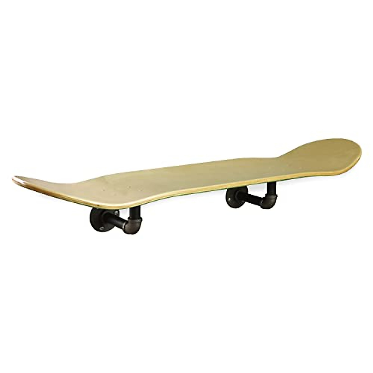 Floating Industrial Style Skateboard Deck Shelf with Pipe Mounting System – Custom Made Indoor Skate Shelving - Maple Wall Mount - 7.75" Stained Green Bottom