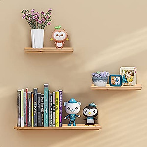 babaka Floating Shelves 3 PCS, Rustic Natural Wood Display Wall Shelf for Organize Bedroom, Living Room, Farmhouse, Kitchen, Bathroom. Traditional Wooden Simple Storage Home Decor Wall Mounted