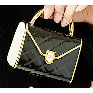 LmlJoo Creative and Adorable Handbag-Shaped Mug with Saucer Cup and Golden Spoon for Enjoying Tea, Juice, Milk, Hot Chocolate or Cappuccino (Black)