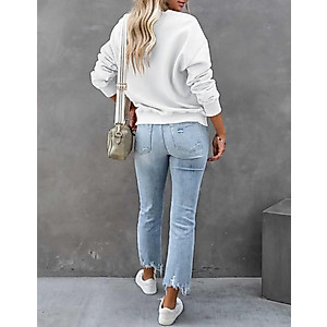 Dressmine Womens Fall Sweatshirt Long Sleeve Quarter Zip Lapel Collar Shirts Casual Loose Pullover Sweatshirts Tops for Women White Meidum