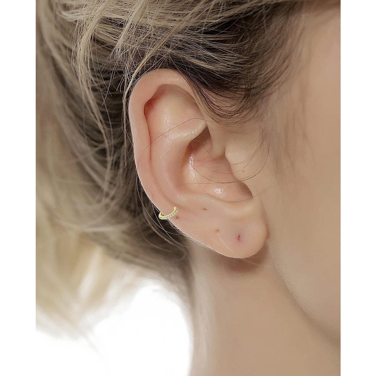 Tornito 10Pcs Nose Ring Hoop Paved Flower Leaf Feather CZ Cartilage Earrings Nose Piercing Jewelry for Women Men Gold Tone 20G