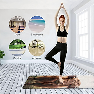 GOODOLD Highland Cow Yoga Mat, 71 x 26 Inch Non-slip Yoga Mats Folding Travel Exercise Mat Indoor Outdoor Gym Pilates with Storage Bag for Women Men