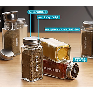 40-Pack 3.5 OZ Glass Spice Jars with 324 Labels, Shaker Lids and Airtight Metal Caps, Empty Reusable Square Seasoning Bottles, Spice Storage Containers, Marker and Stainless Steel Funnel
