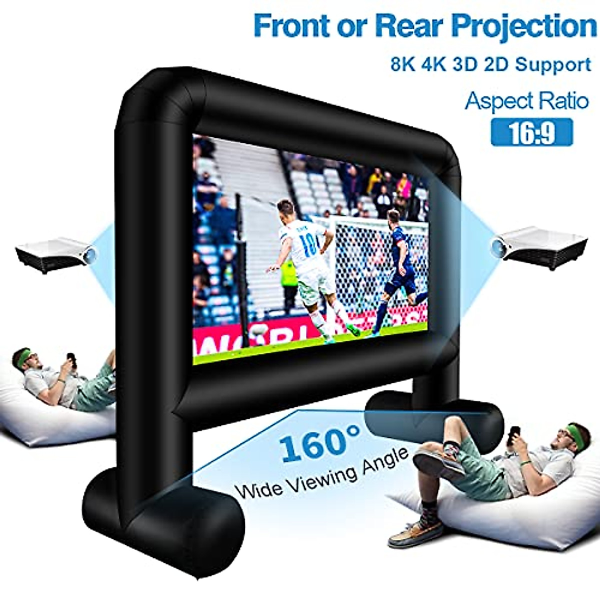 AZXRHWYGS 16 Feet Inflatable Movie Screen Outdoor, Inflatable Projector Screen with Blower Carry Bag - Supports Front and Rear Projection Blow Up Screen for Backyard Movie Night Pool Party