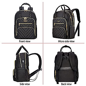 Kuosdaz Travel Laptop Backpack for Women, School Backpack for Teens, 15.6 Inch Work Laptop Bag with USB Port Charging, Water Resistant College School Bookbags for Girls, Black