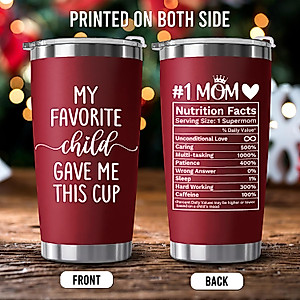 Mothers Day Gifts For Mom From Son, Daughter - Mothers Day Gift Ideas Funny - Great Mothers Day I Love You Gag Gift, Best Birthday Present for Mother-In-Law, Stepmom, Bonus Mom - Red Tumbler Cup 20oz