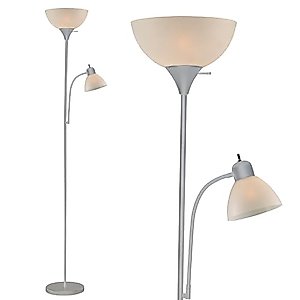Adjustable Silver Floor Lamp with Reading Light By Light Accents - Susan Modern Standing Lamp For Living Room/Office Lamp 72" Tall - 150-watt With Side Reading Light Corner Lamp (Silver)