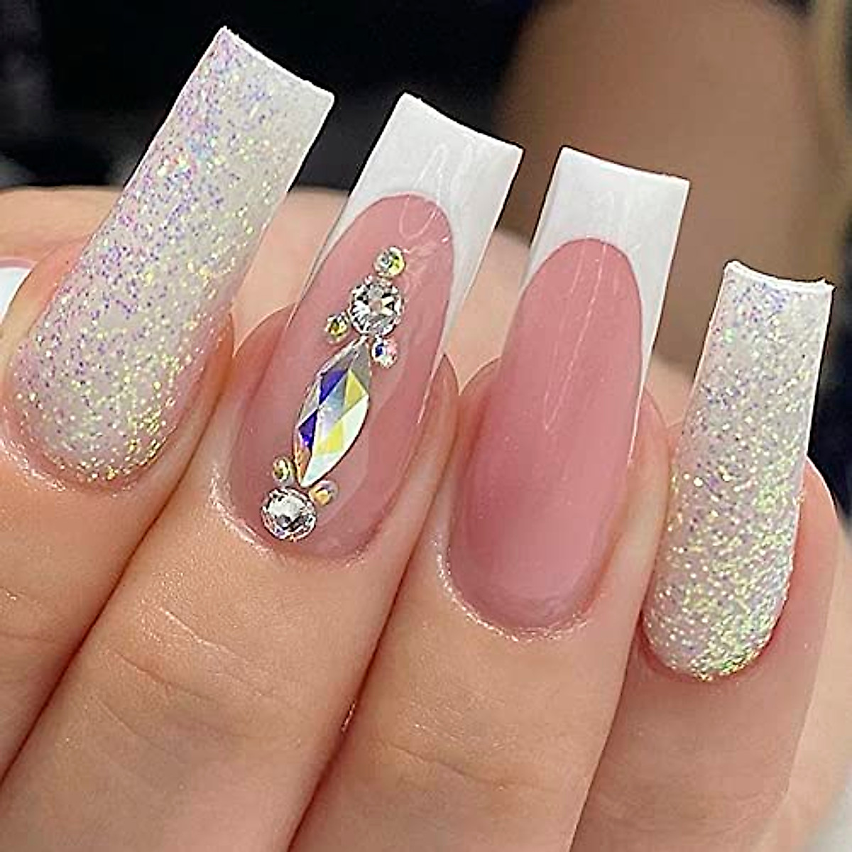 White Sugar Nail Glitter Powder for Christmas Snowflake Nails Design, Sandy Pigment Shiny 3D Candy Nail Art Sequins Winter Manicure Decorations Accessories.