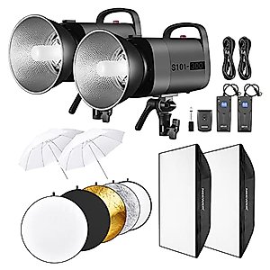 NEEWER 600W Photography Studio Strobe Flash Kit: 2xUpgraded S101-300W 5600K Monolight GN58 with Bowens Mount, 2xSoftbox, 1xRT-16 Trigger, 2xUmbrella, 1xReflector for Portrait Product Photo