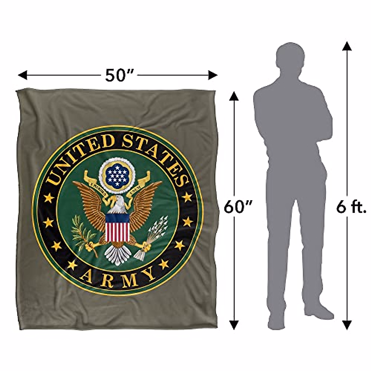 U.S. Army Blanket, 50"x60" United States Army Eagle Symbol, Silky Touch Sherpa Back Super Soft Throw