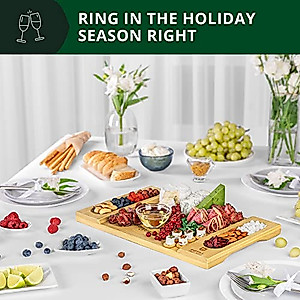 Unique Bamboo Cheese Board, Charcuterie Platter and Serving Tray for Wine, Crackers, Brie and Meat. Large and Thick Natural Wooden Server - Fancy House Warming Gift